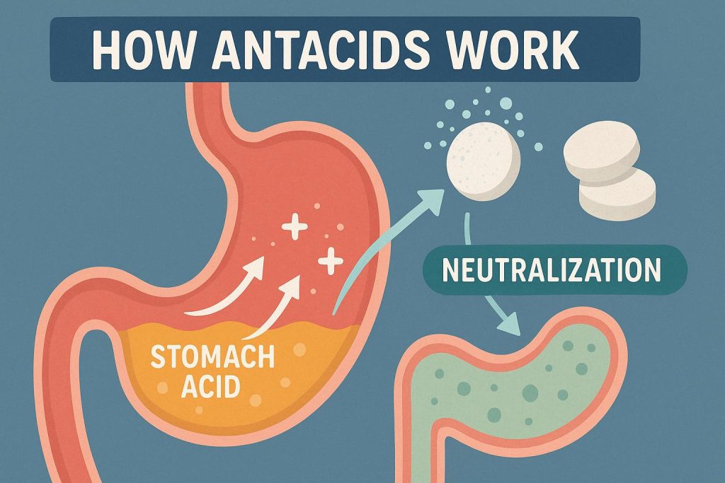 How antacids work to neutralize stomach acid.
