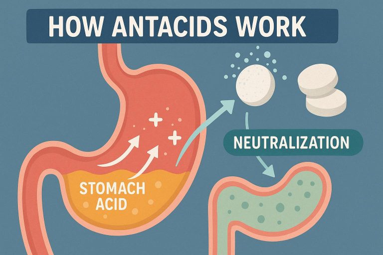 How antacids work to neutralize stomach acid.